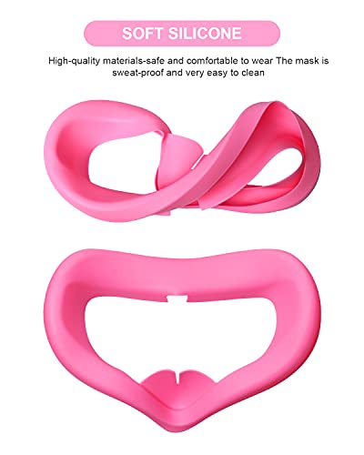 MODJUEGO VR Adjustable Head Strap for Oculus Quest 2 Accessories with Silicone Touch Controller Grip Cover,Barbie Pink 6 in1 VR Shell Protector Cover & VR Face Cover Replacement Set