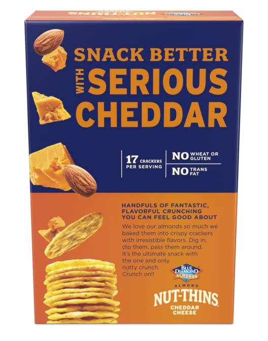 Blue Diamond Almonds Nut-Thins Gluten Free Cracker Crisps, Cheddar Cheese, Family Size, 7.7 oz