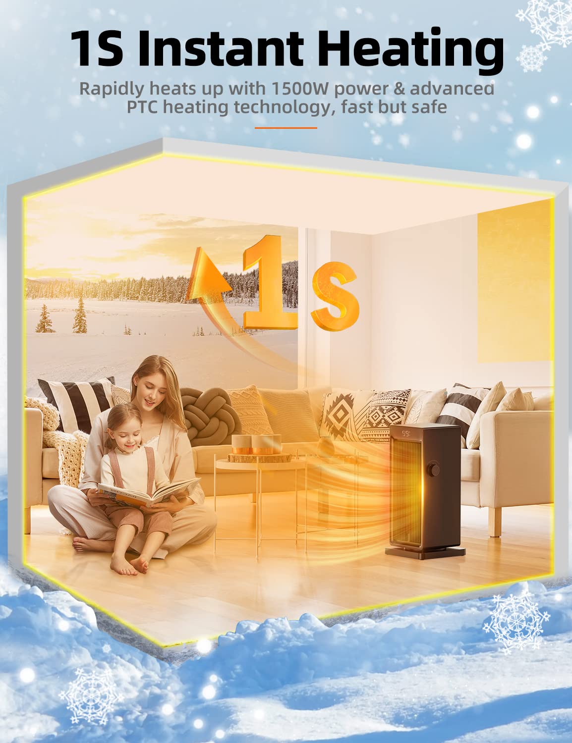 Space Heater, SANVINDER 1500W Portable Heater for Bedroom, ECO Thermostat 90° Oscillating, 24 hours timer, Fast Heating Electric Heater with Remote, Overheat Protection, LED Display for Bedroom Office