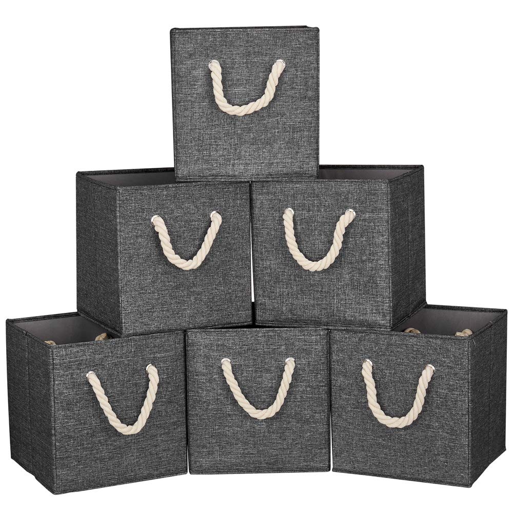 HSDT 10.5 Inch Storage Boxes Fabric Cube Storage Bins Foldable Storage Basket Grey Storage Cube Inserts with Handles Collapsible Orgnizing Bins for Storage Cubes Organizer,Package of 6, Q-ST-60-6
