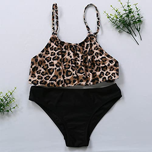 IKevan Bikini Set for Girls 10-12,Girls' Cute Crisscross Leopard Floral Print Two-Piece Bathing Suits Big Kids 4-18 Years