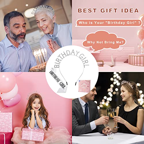EOUQ Birthday Girl Headband and Sash - Rhinestone Birthday Crown and Sash Kit - Birthday Tiara and Sash Set - Silver