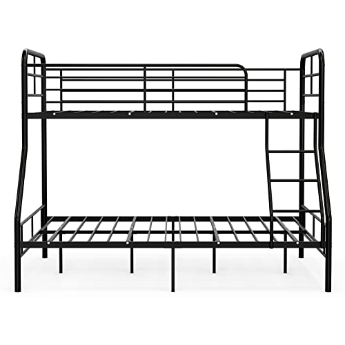 IKIFLY Metal Twin Over Full Bunk Bed, Heavy Duty Bunk Bed Frame with Safety Guard Rail & Ladder, Space-Saving Design/Noise Free/for Kids, Teens & Adults/No Box Spring Needed - Black