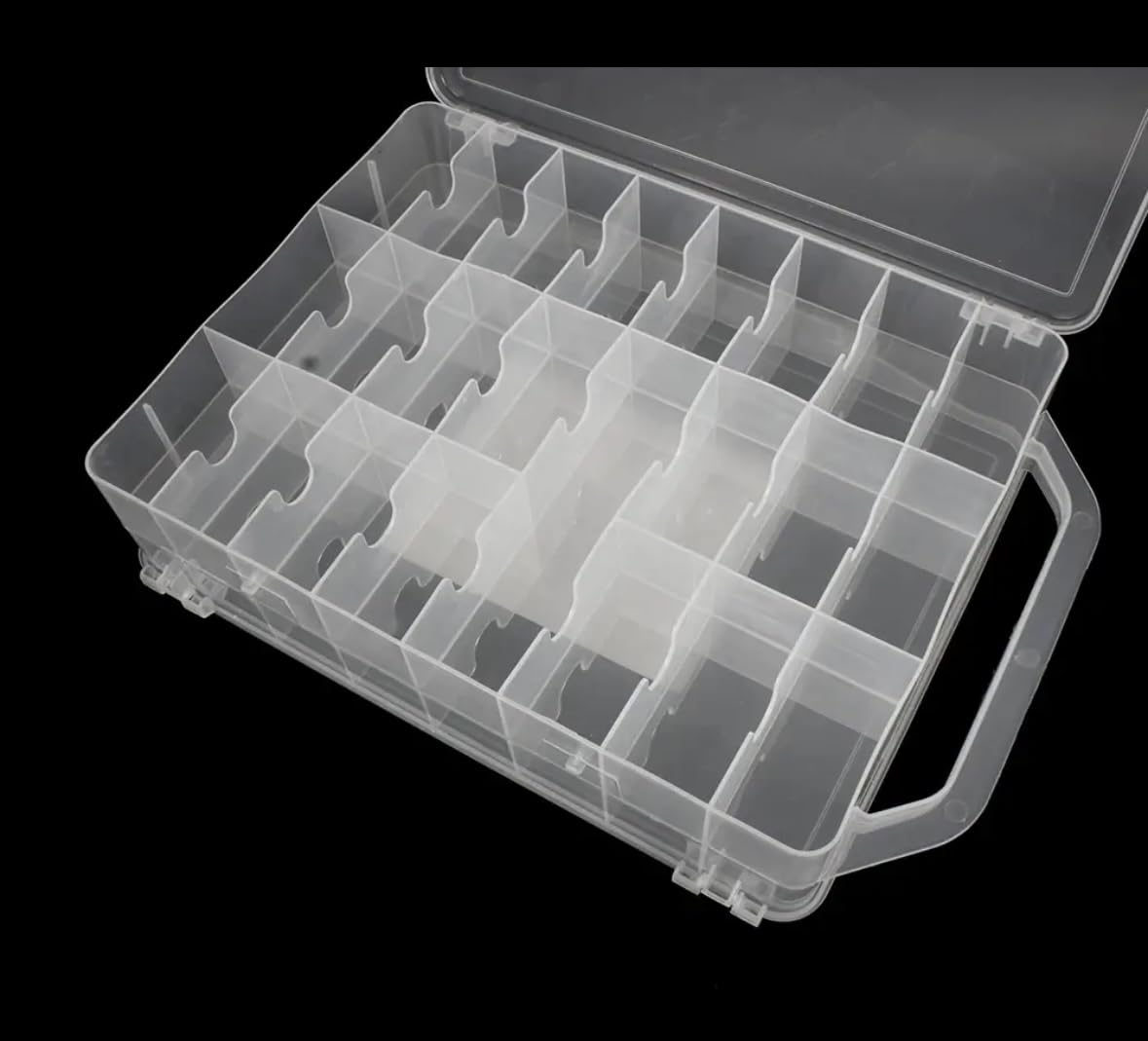 Double Sided Storage Case for 46 Hot Wheels, Matchbox Cars, Small Action Figures, Crafts; Portable Transparent Storage Case with 46 Compartments, Case Only (Transparent)