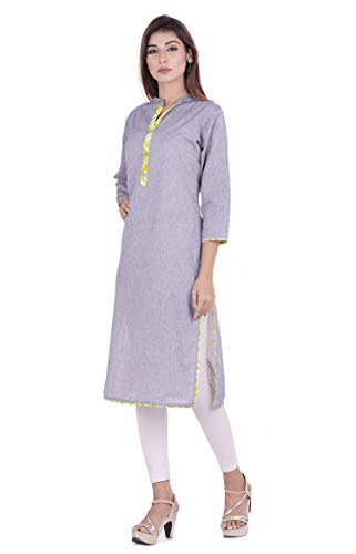 Indian Women's Plain Cotton Kurti Grey Top By Chichi, Medium