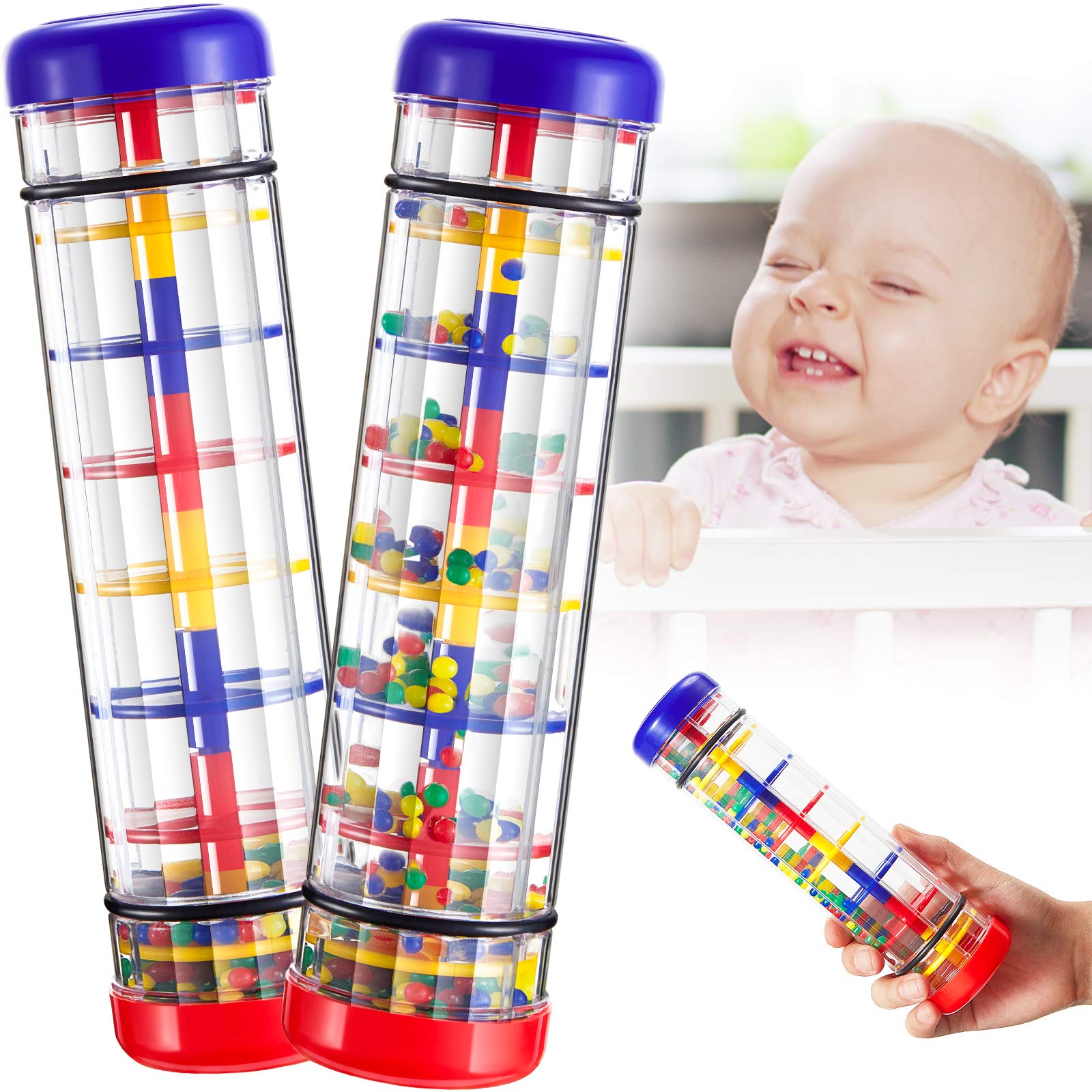 Gejoy 2 Pieces 8 Inch Mini Rain Stick Shaker Rattle Tube Rain Stick Rainmaker Rainstick Rattle Music Auditory Instrument Toy for Babies Toddler