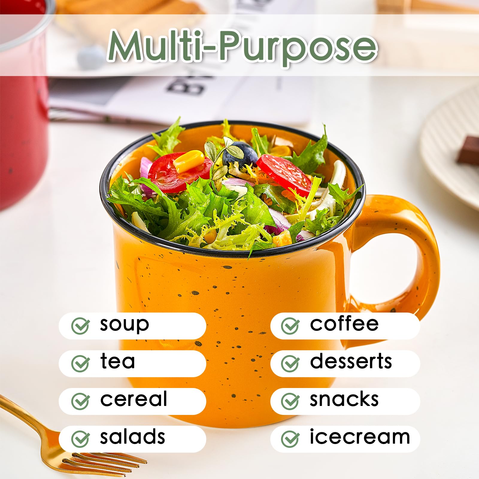 bestone Coffee Mugs Set of 4,16 oz Large Coffee Mugs, Ceramic Mugs with Handles,Coffee,Salad,Noodles etc Coffee Mugs, Cups for Coffee Cereal Latte ,Microwave & Dishwasher safe,Vibrant Colors
