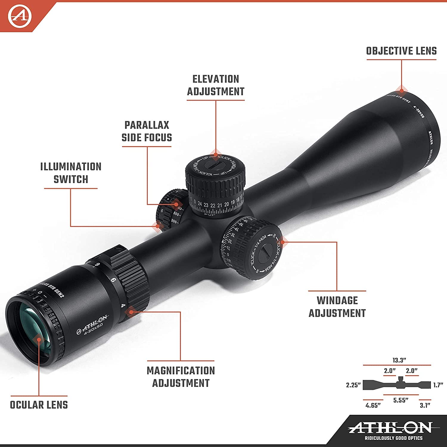 Athlon Helos BTR GEN2 4-20x50 Riflescope APLR6 FFP IR MOA Reticle with Wearable4U Lens Cleaning Pen Bundle