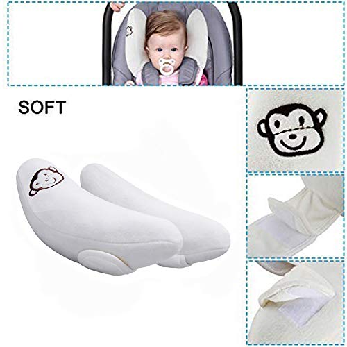 Baby Adjustable Head Neck Support - Banana Shape Travel Pram Pillow Cushion, Headrest for Car Seat Pushchair Stroller Rocker