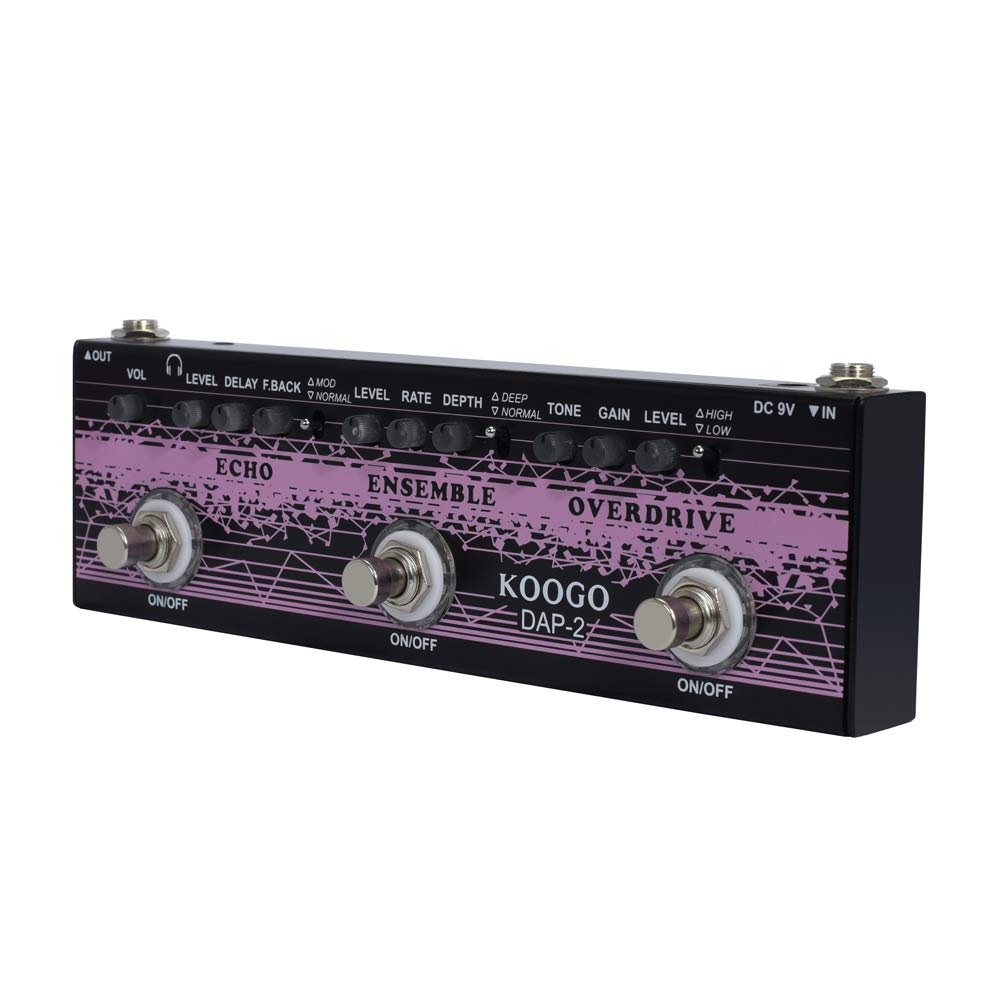 Koogo Multi Guitar Effect Pedal Echo & Ensemble & Overdrive 3-in-1 Analog Effects Pedals For Electric Guitar