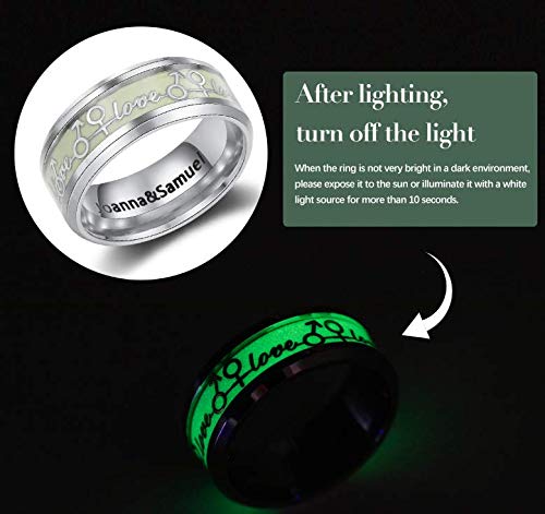 Ashleymade Personalized Couples Rings Set for Him and Her Promise Rings for Couples Engraving Luminous Ring Stainless Steel Engagement Rings for Couples Valentines Day (Couples Rings Set -2)