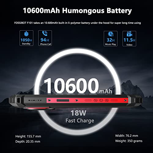 FOSSIBOT Rugged Smartphone,10600mAh Battery Rugged Cell Phone123dB Loudest Speaker Unlocked Phone 7+64GB 5.45" HD+ Rugged Smartphone Unlocked IP68 Waterproof Phone Android 12 24+8MP Camera OTG F101