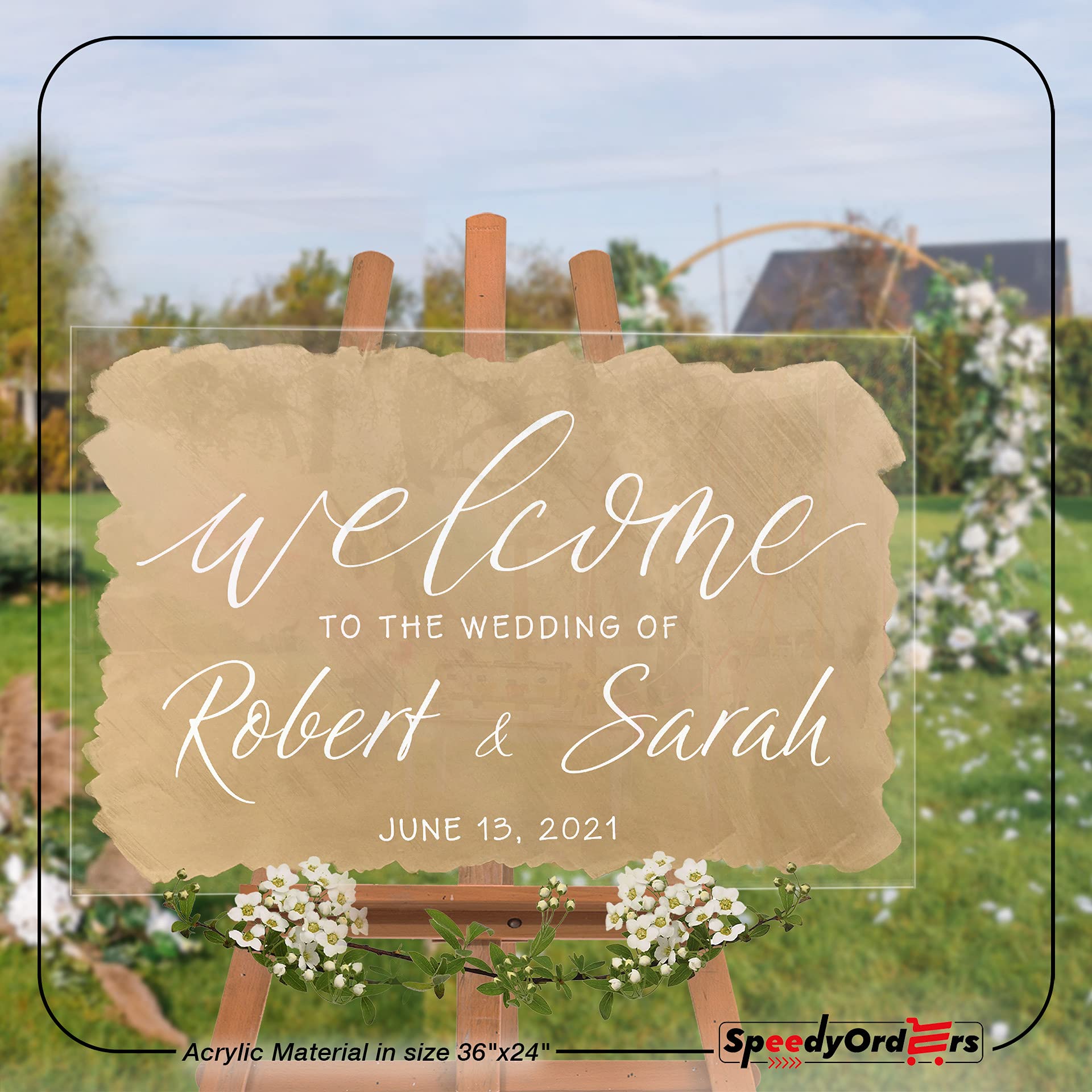 SPEEDYORDERS Garden Garland Welcome to Our Wedding Sign - Personalized Wedding Welcome Sign - Custom Wedding Reception Signs - Wedding Poster (Wedding Sign 6, Paper)