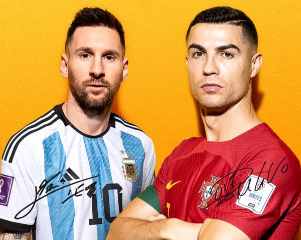 Ikonic Fotohaus Lionel Messi Cristiano Ronaldo Argentina Portugal Soccer Goats Signed Photo Autograph Print Wall Art Home Decor