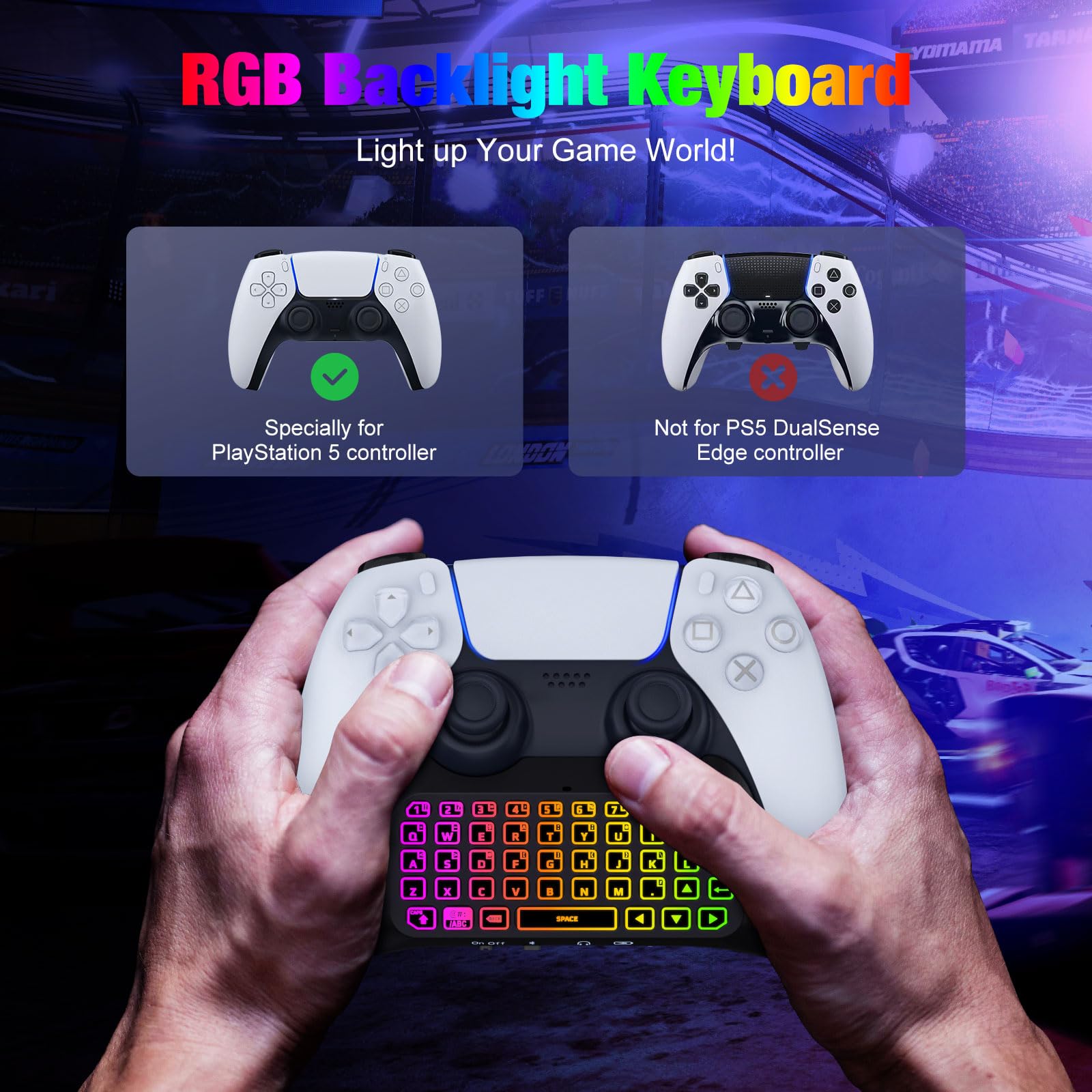 MoKo Keyboard for PS5 Controller with Green Backlight, Bluetooth Wireless Mini Keypad Chatpad for PlayStation 5, Built-in Speaker & 3.5mm Audio Jack for PS5 Controller Accessories, Gray
