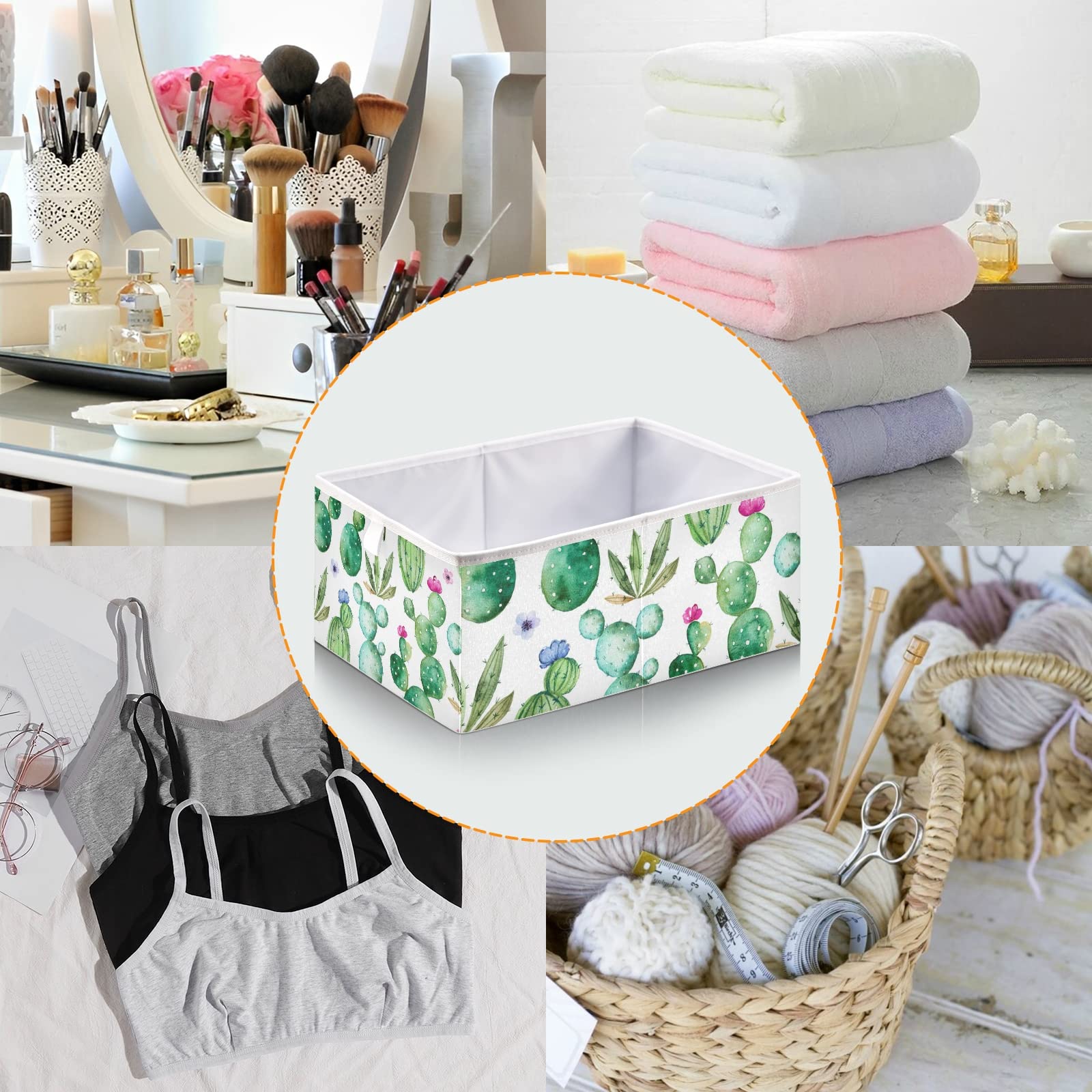 Cactus Succulent Floral Storage Baskets for Shelves Foldable Collapsible Storage Box Bins with Waterproof Fabric Closet Organizers for Pantry Clothes Storage Toys, Books, Home, Office,16 x 11inch