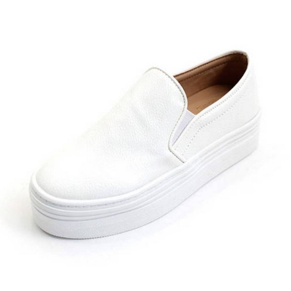 EpicStep Women's White Casual Simple Slip-On Mid Heels Thick Soles Platform Shoes Low Fashion Sneakers 7 M US