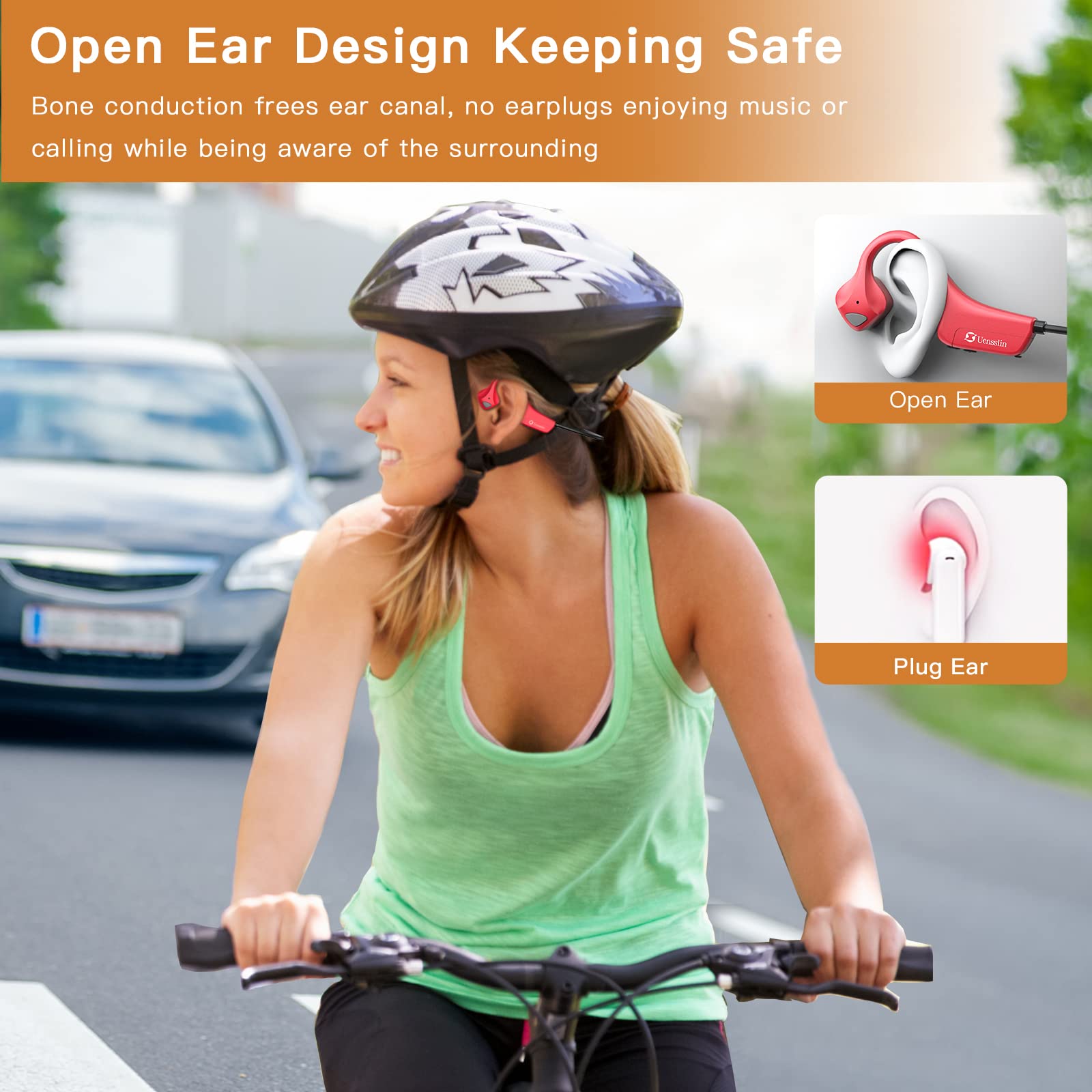 Bone Conduction Headphones Bluetooth,Open Ear Headphones Wireless with Built-in Mic,Waterproof Sweat Resistant Bone Induction Sports Headset for Running,Cycling,Hiking,Exercising,Learning,Calling-Red
