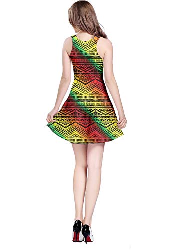 CowCow Womens Aztec Zigzag Red Jamaican Sleeveless Skater Dress - XL