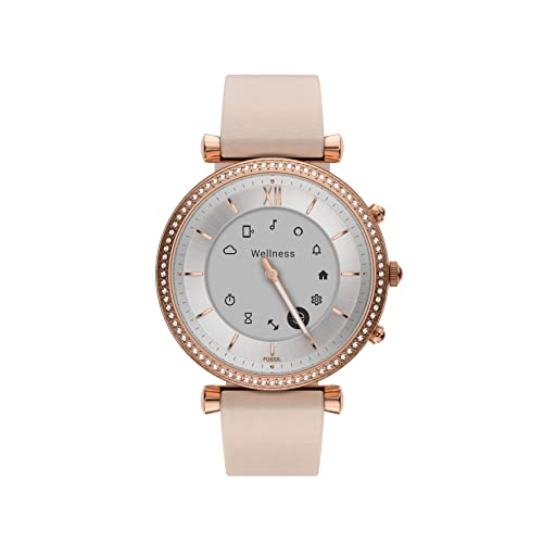 Fossil Carlie Gen 6 Hybrid 38mm Stainless Steel and Silicone Smart Watch,Fitness Tracker Color: Rose Gold, Taupe (Model: FTW7077)
