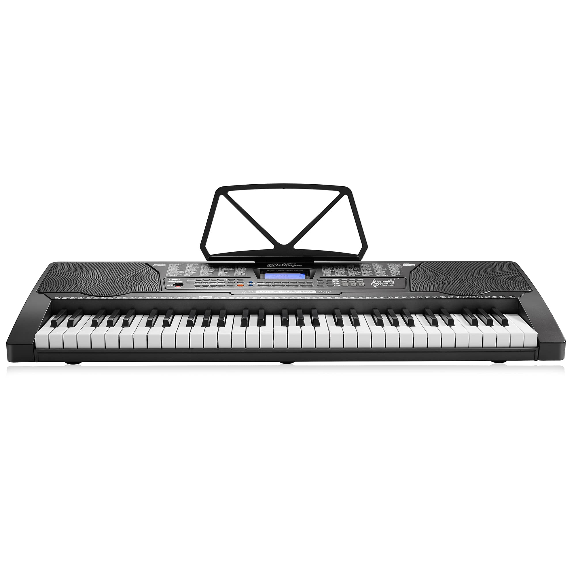 Ashthorpe 61-Key Digital Electronic Keyboard Piano with Full-Size Keys for Beginners, Includes Headphones, Mic and Keynote Stickers
