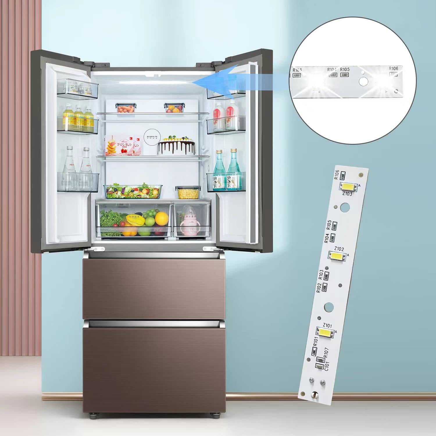 Delixike new WR55X26671 PS11767930 AP6035586 Refrigerators LED Light Board, Compatible with GE Refrigerators LED Light Panel PS11767930 4468532 EAP11767930 LED3344588