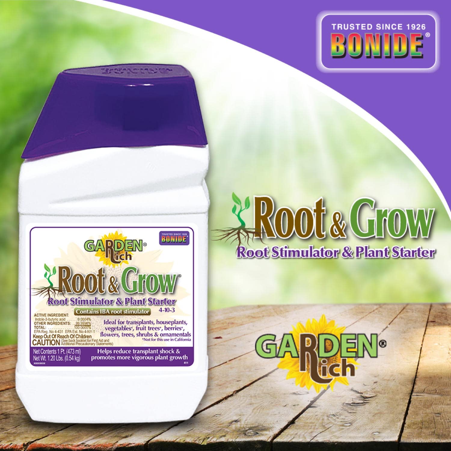 Bonide Garden Rich Root & Grow Root Stimulator & Plant Starter, 16 oz Concentrate 4-10-3 Fertilizer for Transplanting