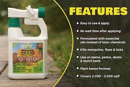 CedarStop 32 Ounce Essential Oil Yard Spray - Plant Based Flea, Tick And Mosquito Repellent Pest Control Spray Treatment And Insect Killer - Safe Around Kids, Pets, And Plants - 2 Pack