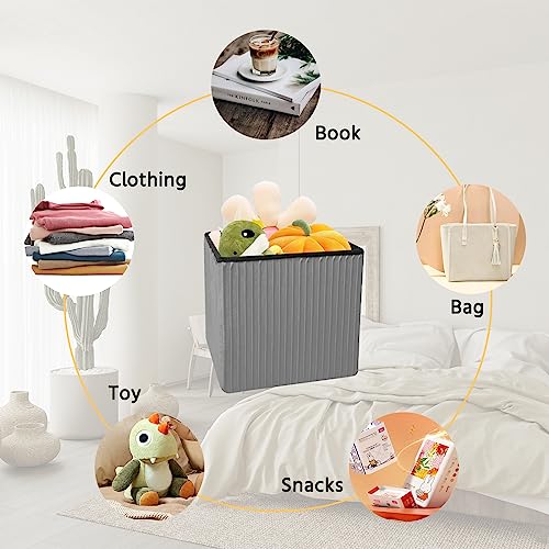 Babion Velvet Storage Ottoman Cube, Folding Tufted Ottoman with Storage Square, Small Foot Rest Ottoman with Foam Padded Seat, Light Grey 12 Inches