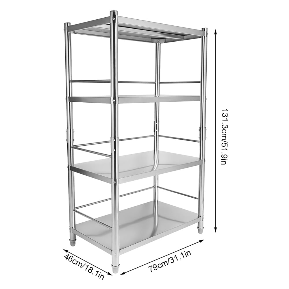 Bulelula Stainless Steel Shelves 4 Tier, 31×18×60Inch Storage Shelf Units 200lb Per Shelf, Heavy Duty Shelving for Kitchen Garage Warehouse Restaurant (4 Tier)