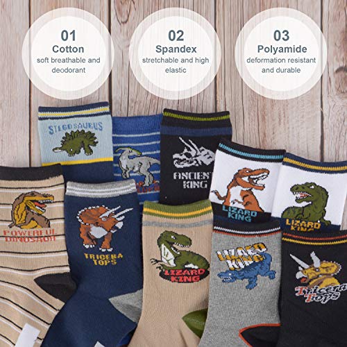 Boys Socks Dinosaur Kids Socks Cartoon Pattern Cotton Crew Socks (4-7 Years A1 (10 Pairs))
