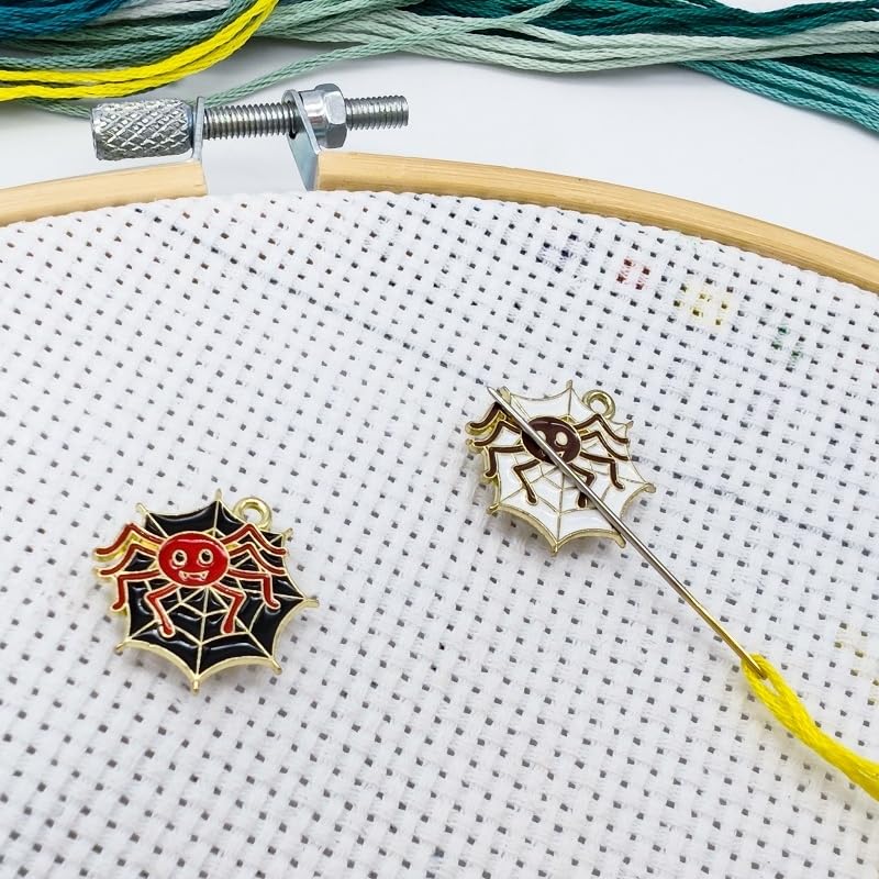 Halloween Black and White Spider Web Cross Stitch Needle Minder, Needle Minder Magnetic, Needle Holder for Cross Stitch, Sewing, Embroidery and Needlework Accessories, Enamel and Magnetic(2 PCS)