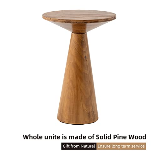 COZAYY Small Pedestal End Table Round Farmhouse Martini Table Wood Plant Stand Rustic Drink Table for Small Space Living Room, Walnut