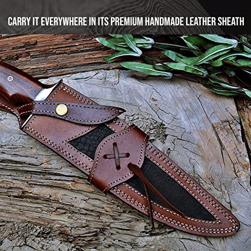 BIGCAT ROAR Handmade Damascus Hunting Knife - Bushcraft Fixed Blade Hunting Knife with Sheath and Walnut Wood Handle - 15″ EDC Skinning Knife - Screaming Eagle