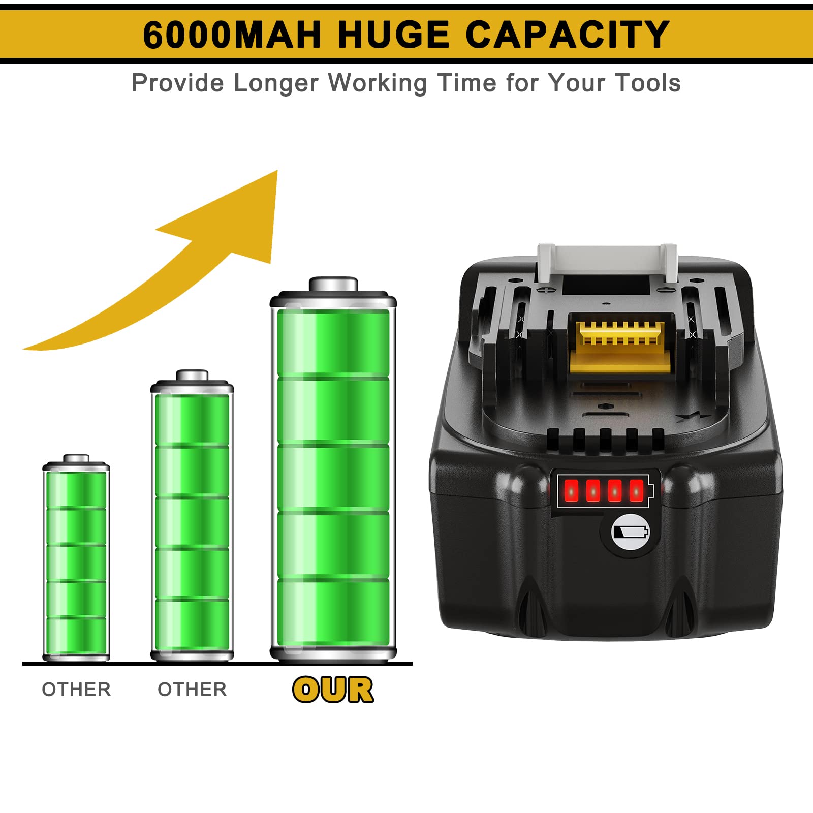 Boetpcr Upgraded to 6.0Ah BL1860B Replacement Battery Compatible with Makita 18V Battery Lithium Ion BL1860 BL1850 BL1850B BL1840 BL1840B BL1830 BL1830B BL1815 BL1815B LXT-400(Black)
