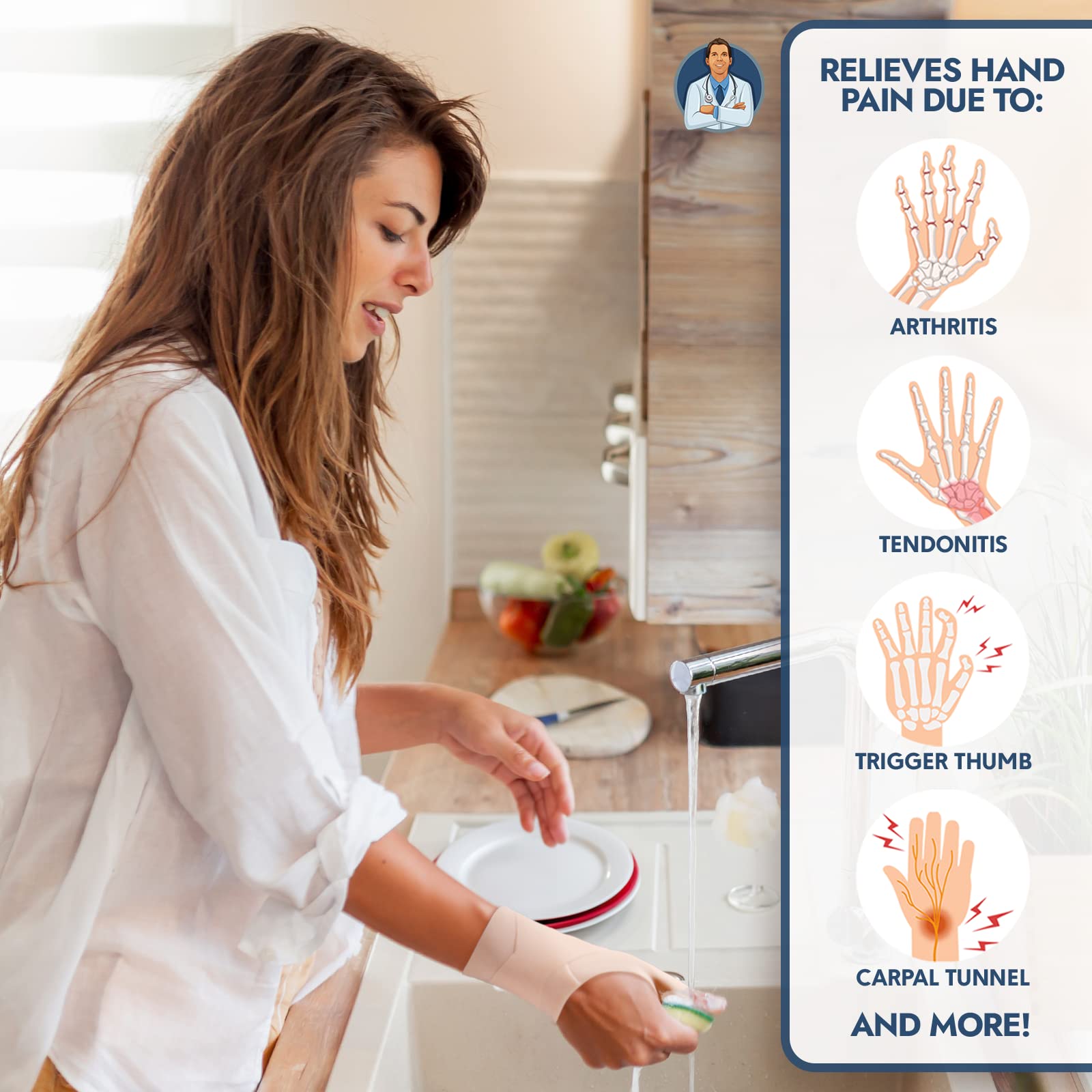Dr. Frederick's Original Waterproof Thumb & Wrist Brace - 4pcs - Thumb Spica Splint - Hand Brace for Tendonitis, Arthritis, De Quervain’s - Fits Left or Right Hand - Women & Men - Medium