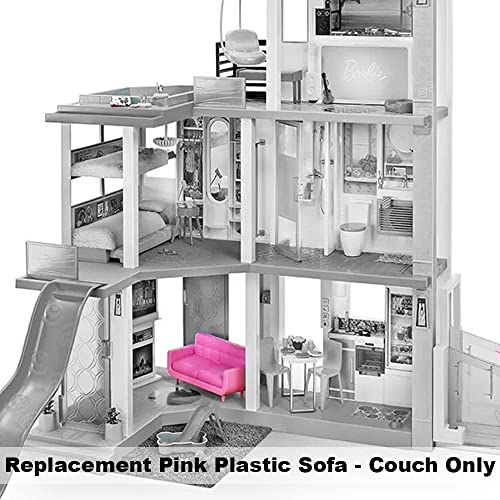 Ele Toys Part for Barbie Dreamhouse Playset GRG93 - Ele Toys Doll Size Pink Plastic Sofa - Couch