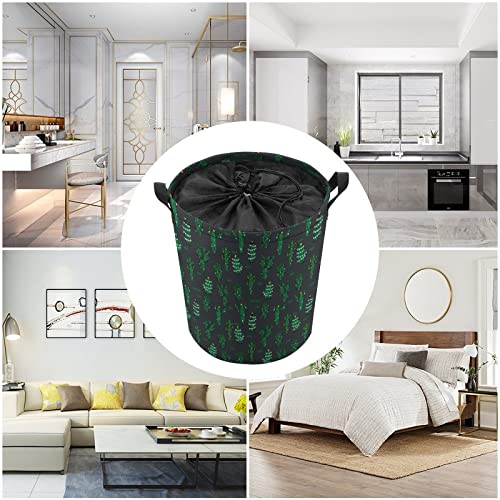 Christmas Cactus Laundry Basket Round Collapsible Storage Bin with Drawstring and Handle for Bedroom Bathroom Toys Room 17.3" X 13.8"