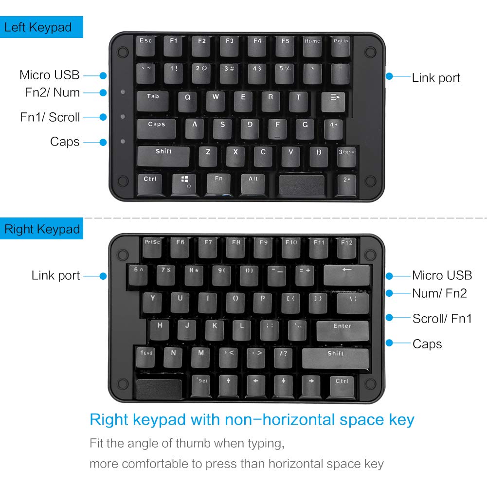Koolertron Programmable Split Mechanical Keyboard, All 89 Keys Programmable Ergonomic Keypad with OEM Gateron Black Switch, 8 Macro Keys - [SMKD62] Black (OEM Switch White Backlit)