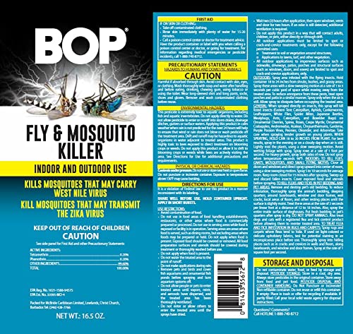 BOP Fly and Mosquito Killer, 16.5 oz, Easy to Use Pest Control Spray, Kills Bugs On Contact and Keeps Your Home Insect Free, Indoor/Outdoor Use for Quick Results