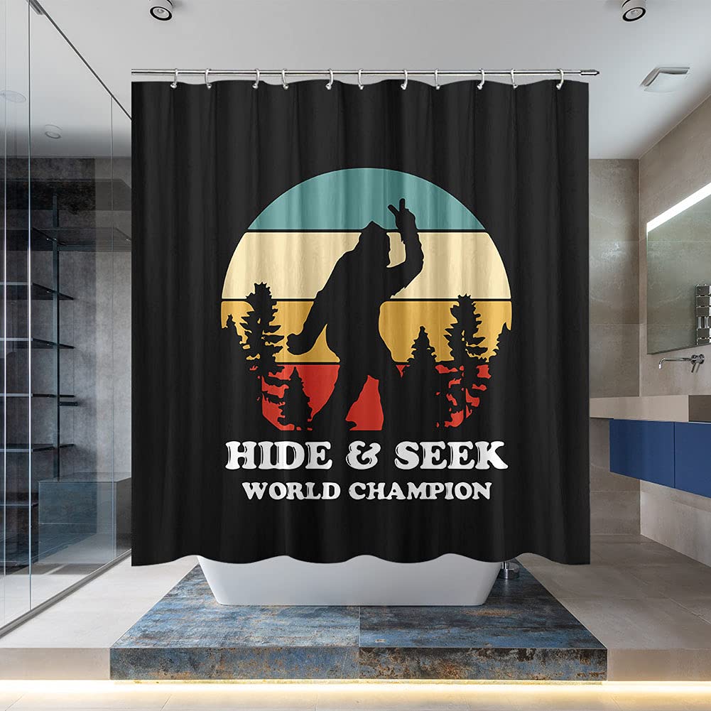 Bigfoot Sasquatch Shower Curtain Mysterious Hide and Seek Watercolor Bathroom Curtain with Hooks 71×71Inches
