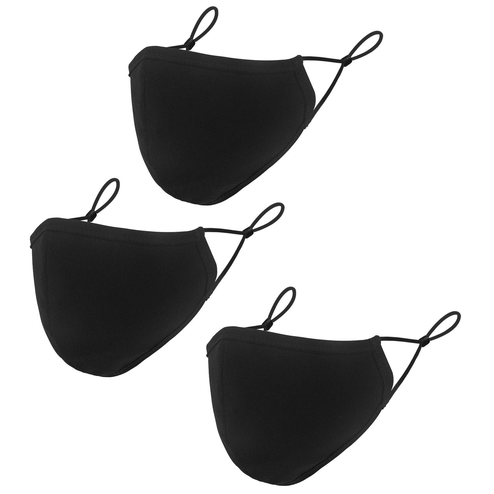 Black Extra Large Adult Cloth Face Protective Shields, 3-Ply Adjustable Reusable Comfort Safety Shield Protection for Office Work Outdoors (3 Pack)