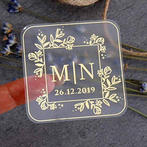 Custom Real Gold Foil Wedding Stickers Gold Wedding Labels Wedding Party Decoration Self Adhesive Elegant Wedding Stickers Modern Wedding