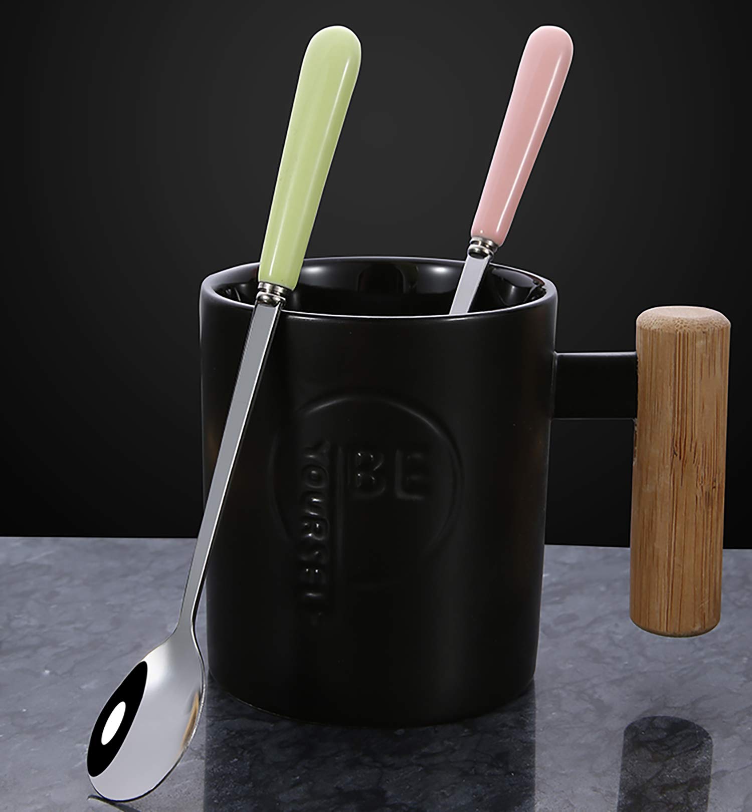 Goeielewe 3PCS Mixing Spoons for Coffee, Dessert, Ice Cream, Milkshake, Stainless Steel Iced Teaspoon with Ceramic Handle Tablespoons Espresso Cocktail Stirring Spoons, 6.8-Inch (Pink)