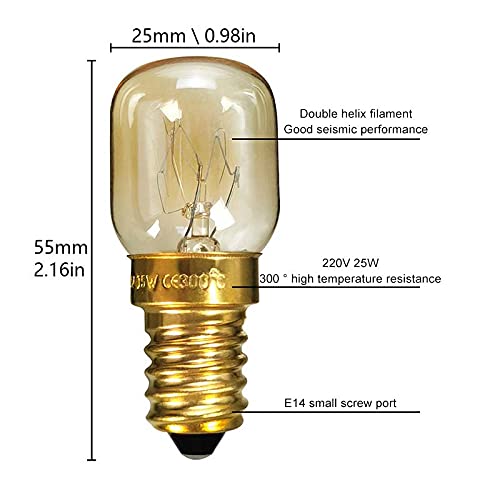ATIN 2X Oven lamp up to 300 Degrees, Stove Light Bulb 25W, E14, SES, 230V, EEK = E
