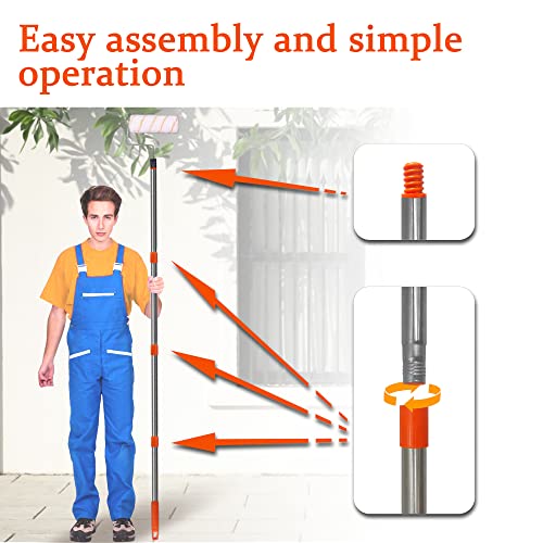cosbur Spin Mop Handle Replacement, 4-Section Mop Handle Replacement for Spin Mop, Stainless Steel Mop Pole Handle for Commercial Mop and Mop Refills, Cleaning Tools Accessories(Orange)
