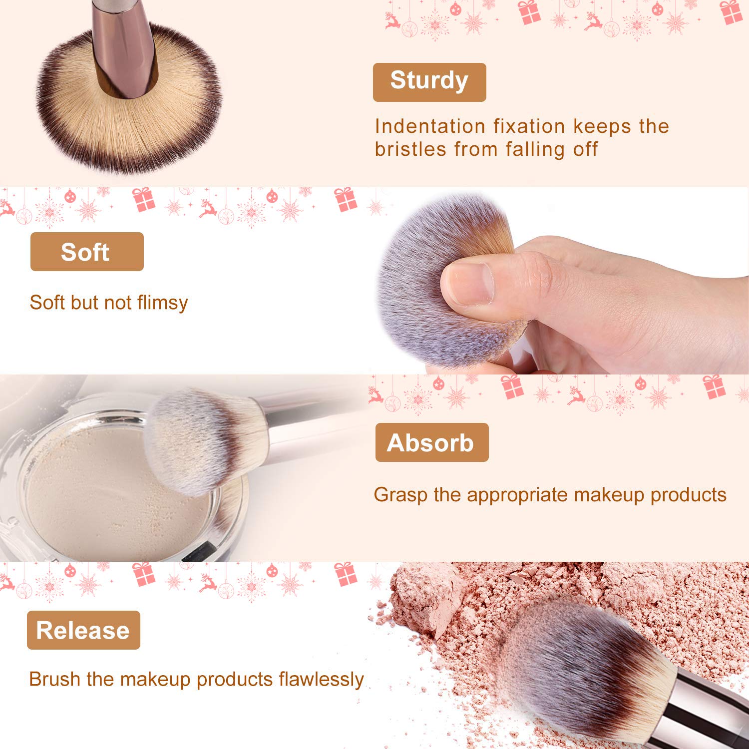BESTOPE 18 Piece Makeup Brushes, 4 Piece Sponge and 1 Brush Cleaner set, Premium Synthetic Foundation Kit, Champagne Gold Conical Handle, 23 Count