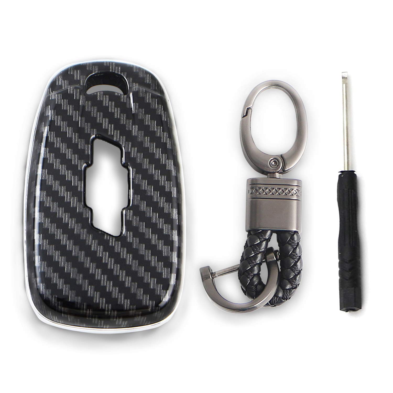 Black Glossy Carbon Fiber Key Fob Shell 3 4 5 Button Key Cover Case Keychain Compatible with Chevrolet Chevy Camaro Malibu Cruze Spark Volt 2016 2017 2018