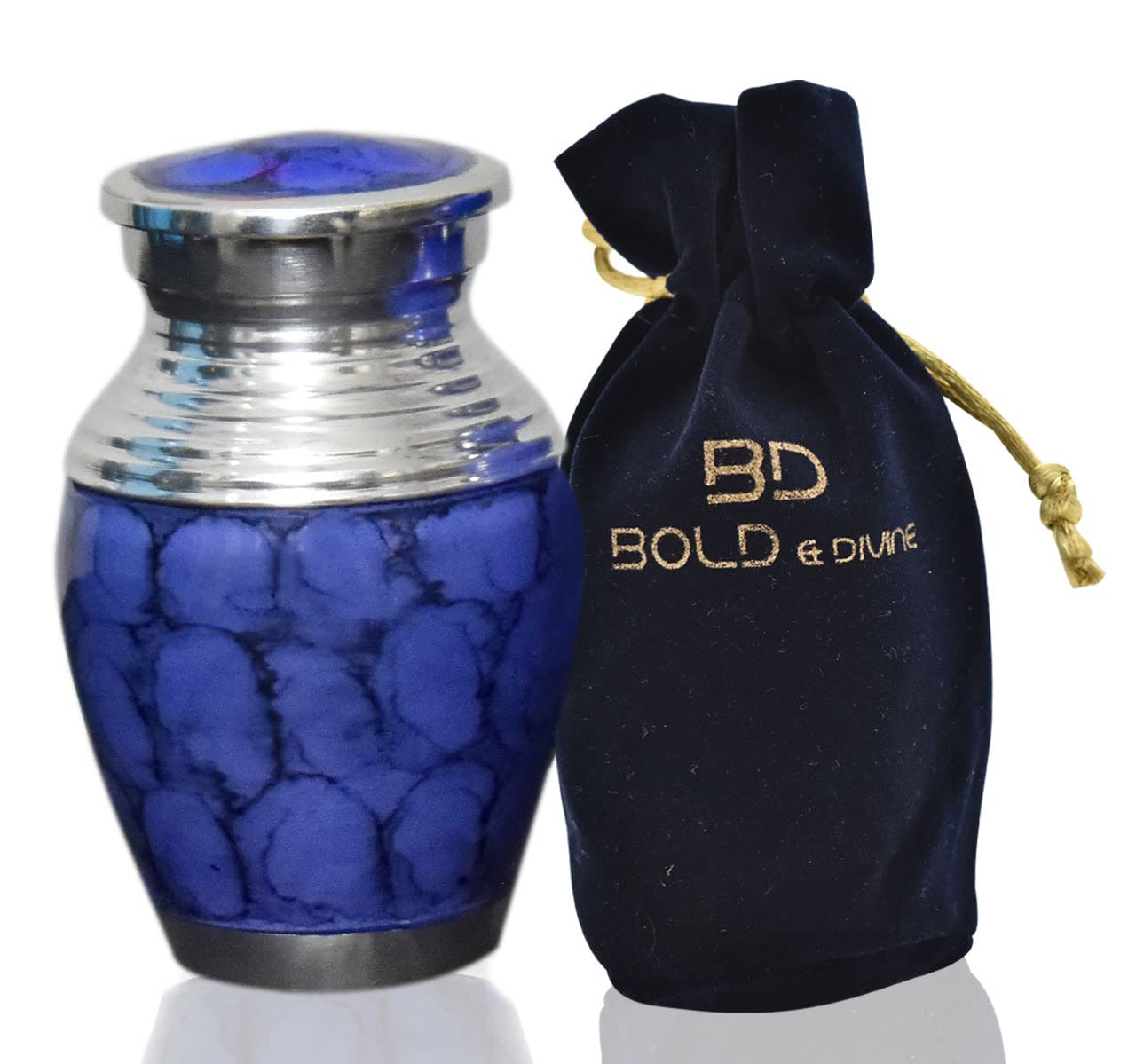BOLD & DIVINE Small Cremation Urns for Human Ashes | Set of 6-3 Cubic Inches | Mini Keepsake Blue and Silver with Velvet Case