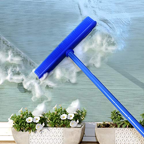 ElectroSilk Silicone Bristle Push Broom Carpet Rake Squeegee for Dust, Human and Pet Hair Remover, Multi-Tool Mop for Floor Cleaning, Adjustable Handle Up to 64 in Long, Cat Dog Fur Cleaning Supplies